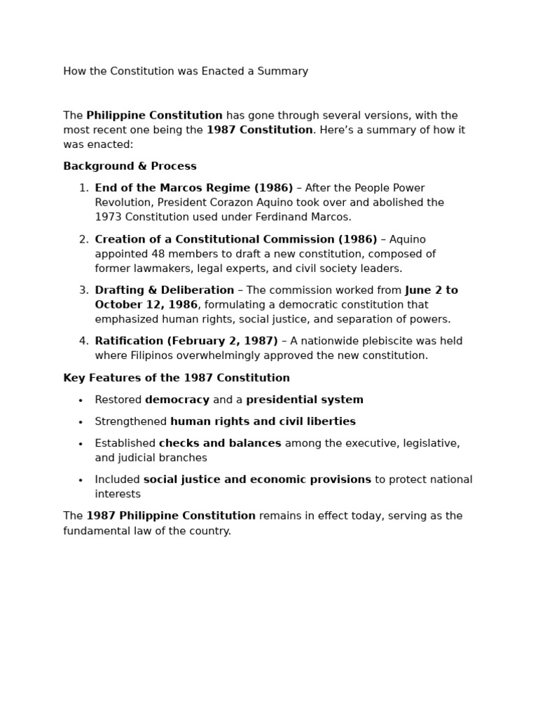 How the Constitution was Enacted a Summary | PDF