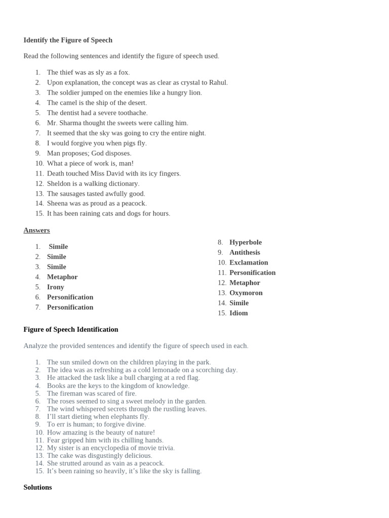 activity for figures of speech | PDF