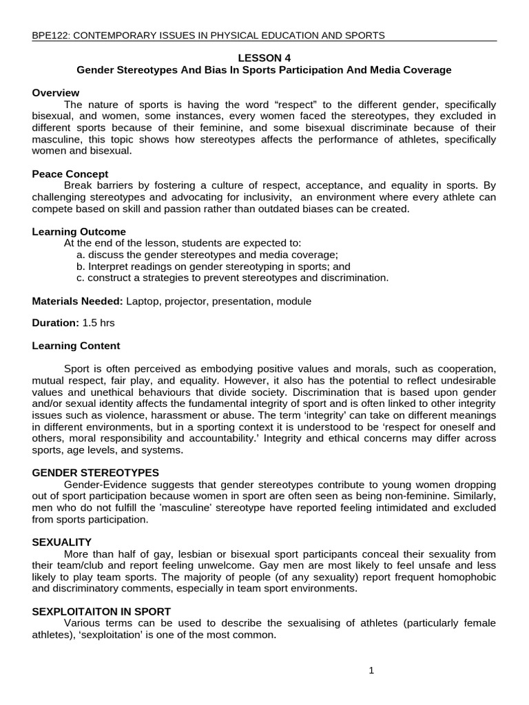 Lesson 4 Gender Stereotyping | PDF | Stereotypes | Gender