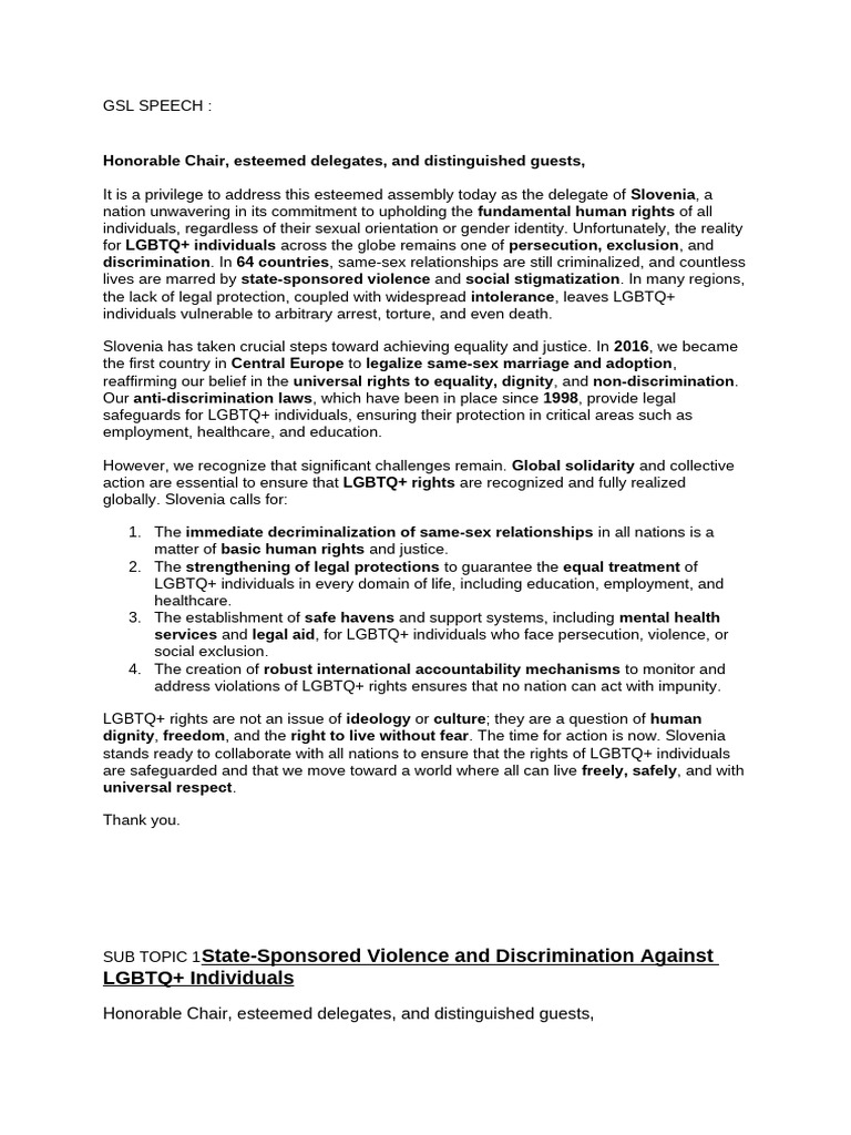 GSL SPEECH _ | PDF | Discrimination | Violence