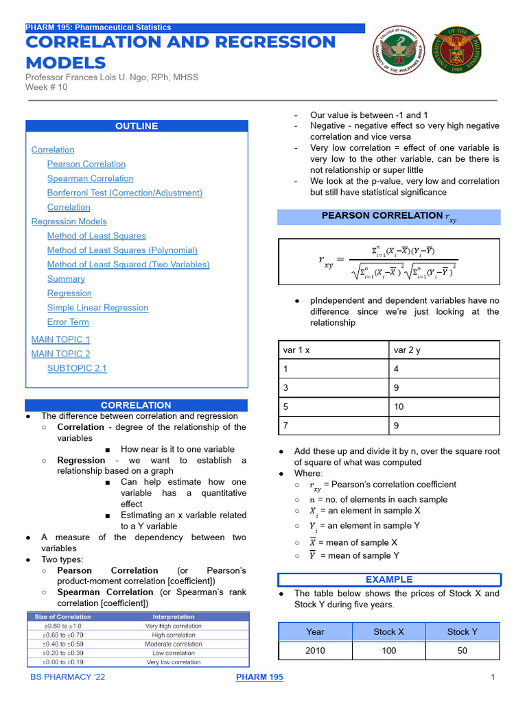 10_pharm195_correlation and Regression Models | PDF | Regression Analysis | Errors And Residuals