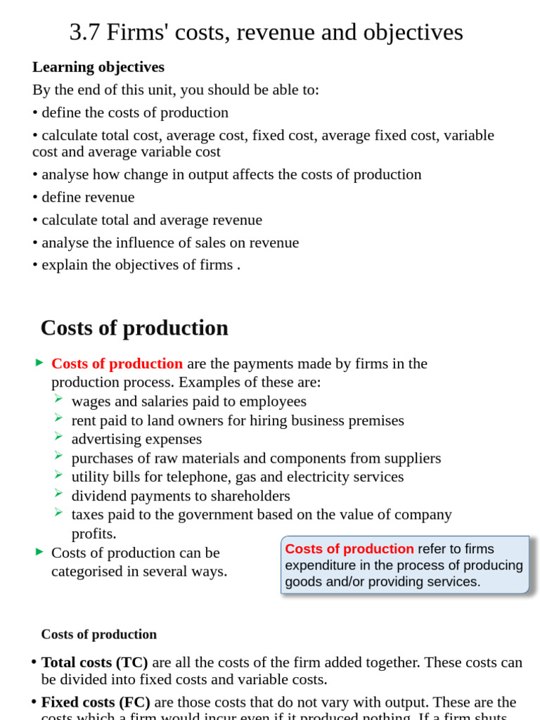 3.7 Firms' Costs, Revenue and Objectives | PDF | Average Cost | Profit ...