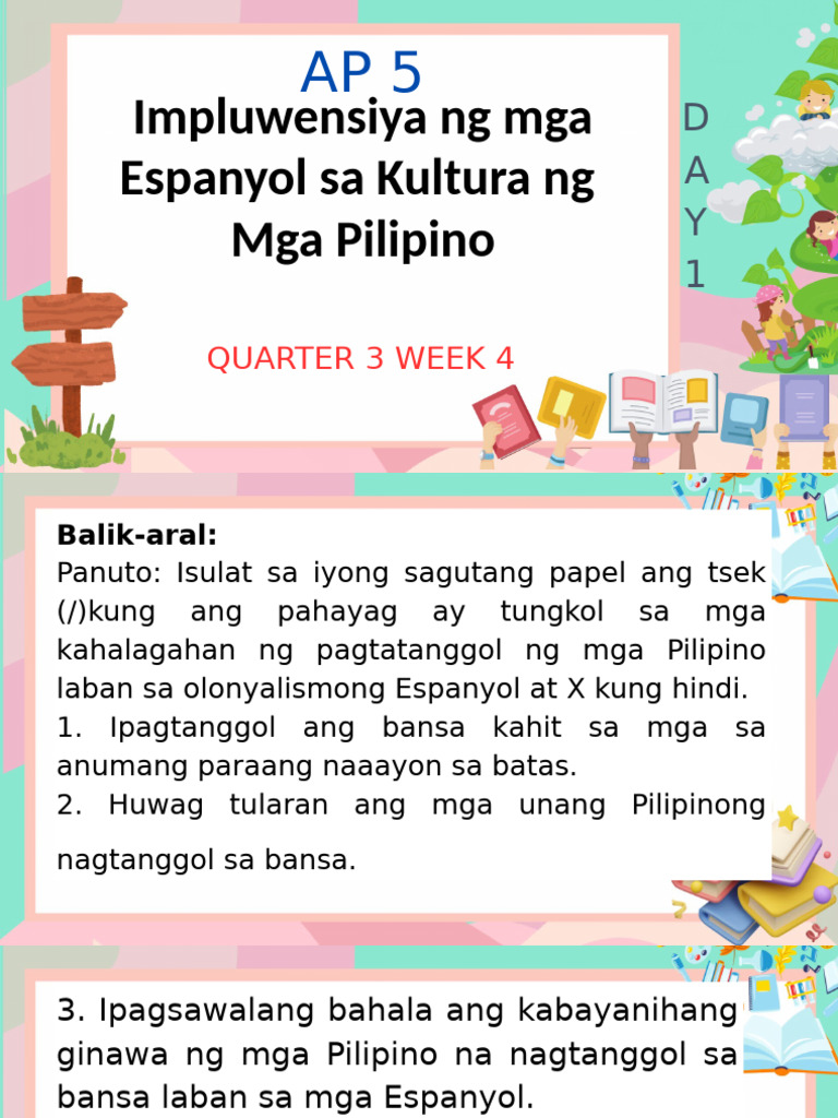 Impluwensiya NG Mga Espanyol Sa Kultura NG Mga Pilipino: Quarter 3 Week 4 | PDF