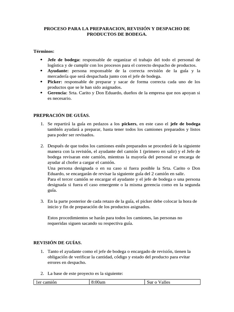 Procedimientos de Bodega y Logística | PDF | Logística