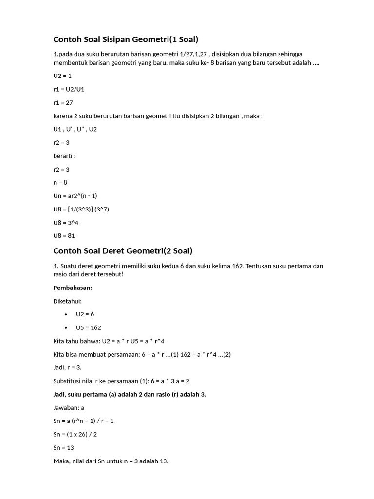 Contoh Soal Sisipan Geometri dan Deret | PDF