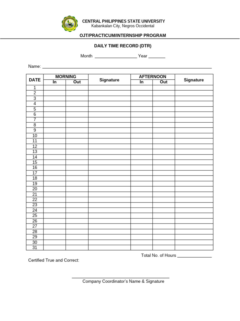 Form 05 DTR Internship | PDF