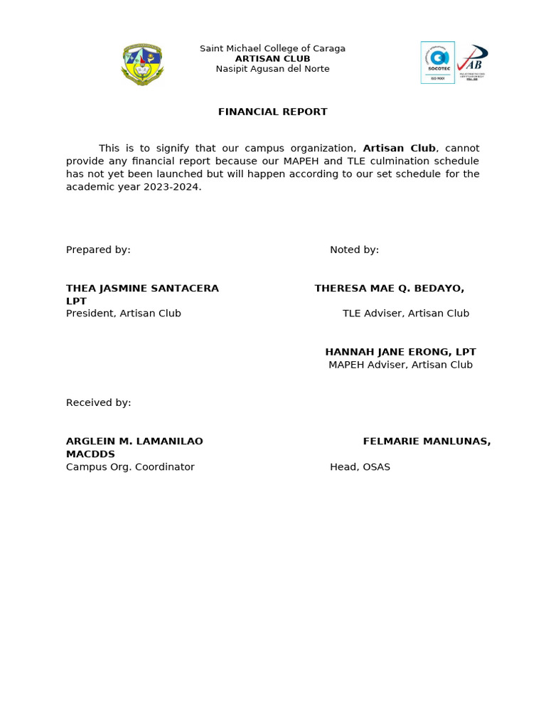 5.1 For No Financial Report | PDF