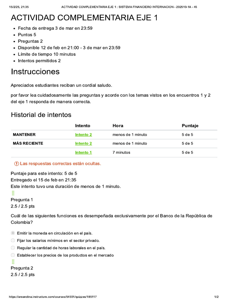 Actividad Complementaria Eje 1 - Sistema Financiero Internacion - 202510-1a - 45 | PDF