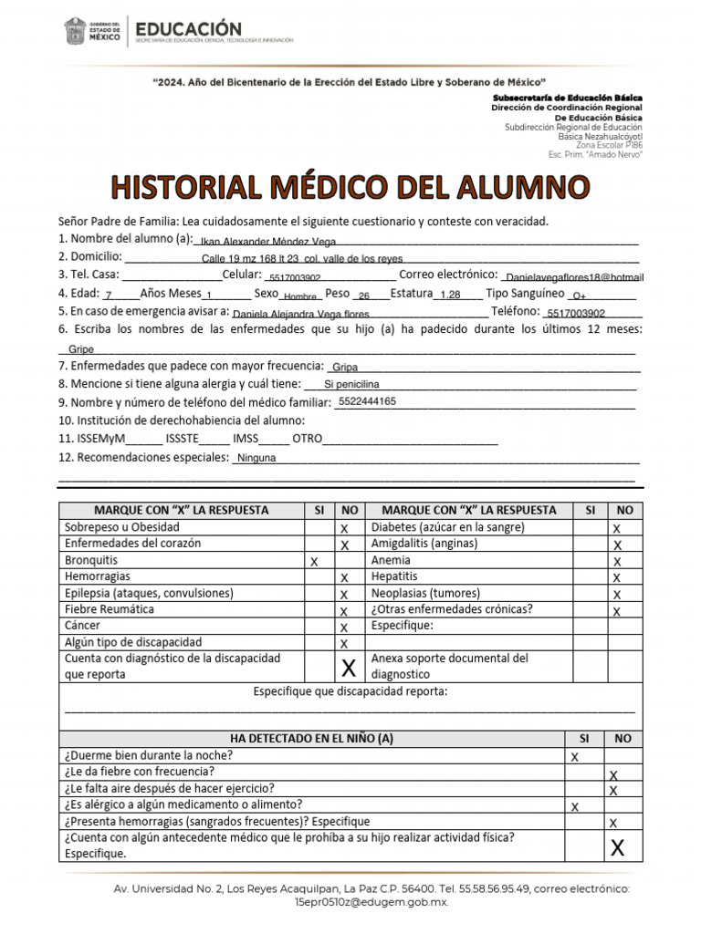 Historial Medico 2024-2025 Final | PDF | Medicina | Enfermedades y ...