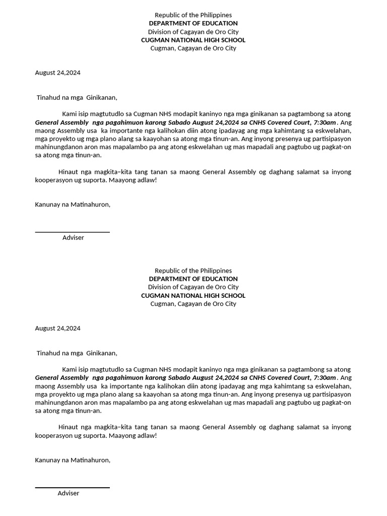 General Assembly Letter 2024 | PDF