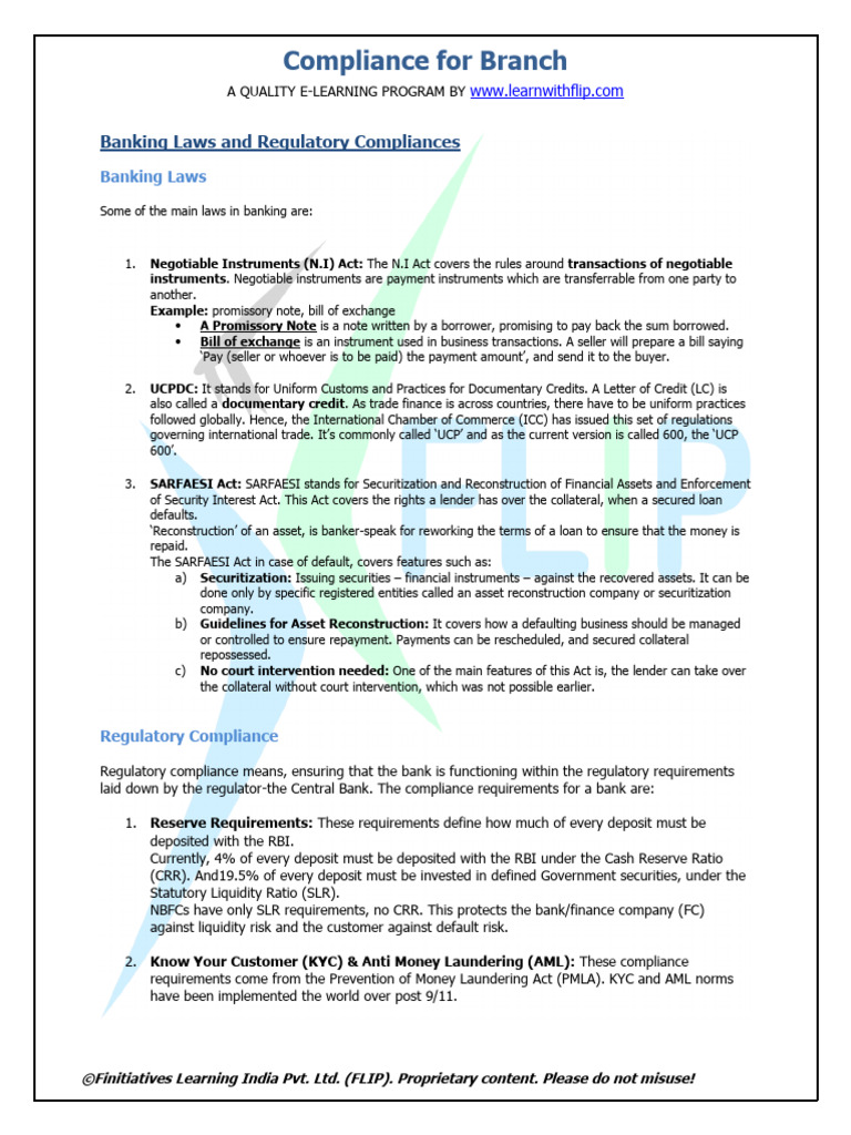Summary4 - Compliance For Branch | PDF | Letter Of Credit | Promissory Note