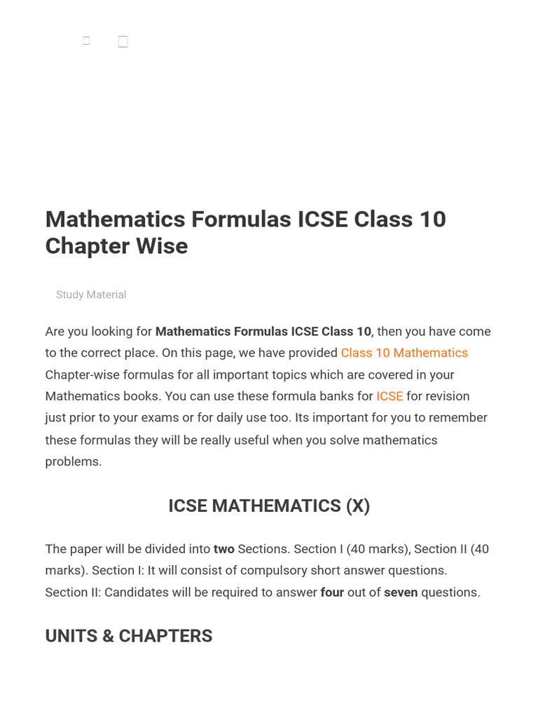 Mathematics Formulas ICSE Class 10 Chapter Wise | PDF | Numbers ...