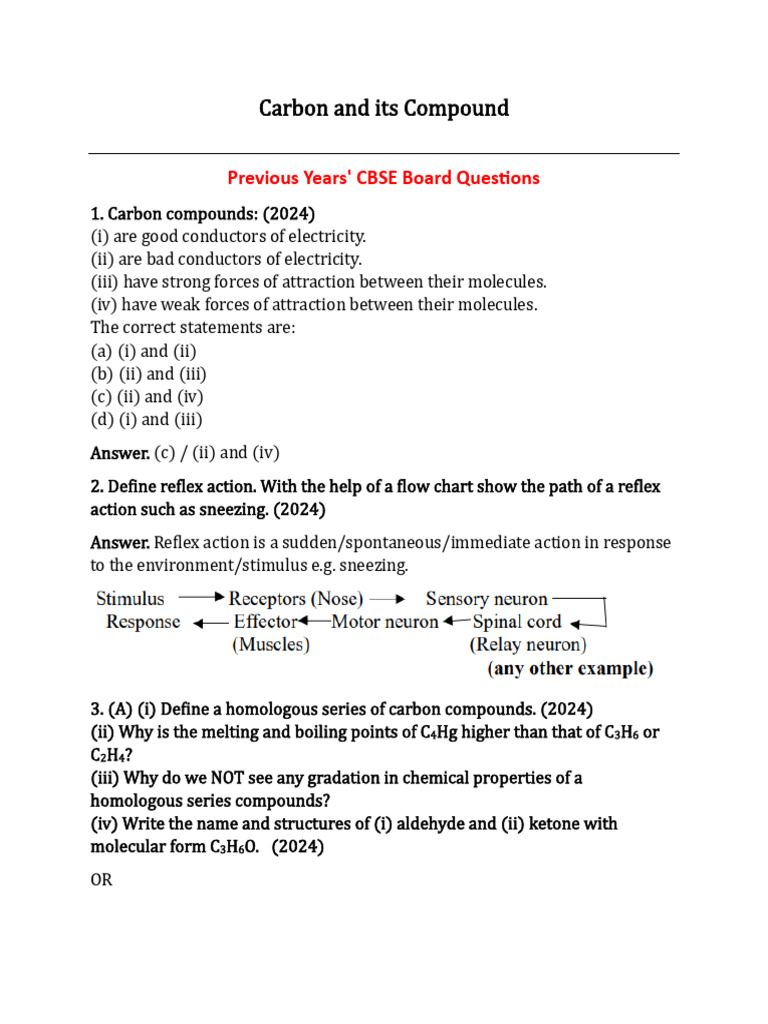 CBSE Carbon Compounds Exam Guide | PDF | Chemical Bond | Chemical Compounds