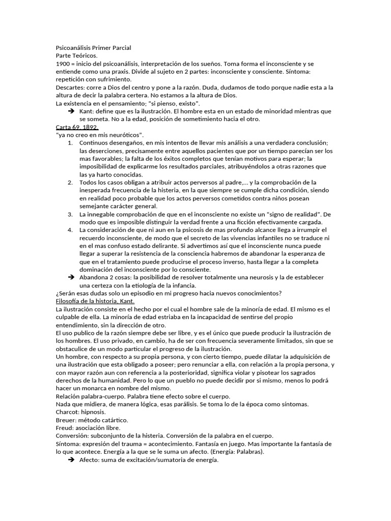Psicoanálisis Primer Parcial Teóricos | PDF | Neurosis | Mente inconsciente