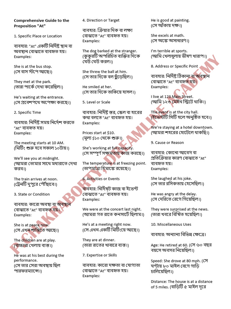 List of Prepositions & Their Usage | PDF