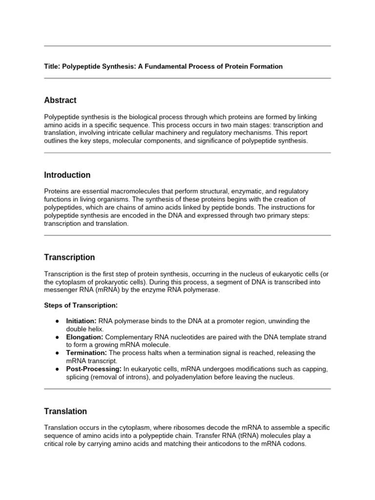 Polypeptide Synthesis - A Fundamental Process of Protein Formation ...