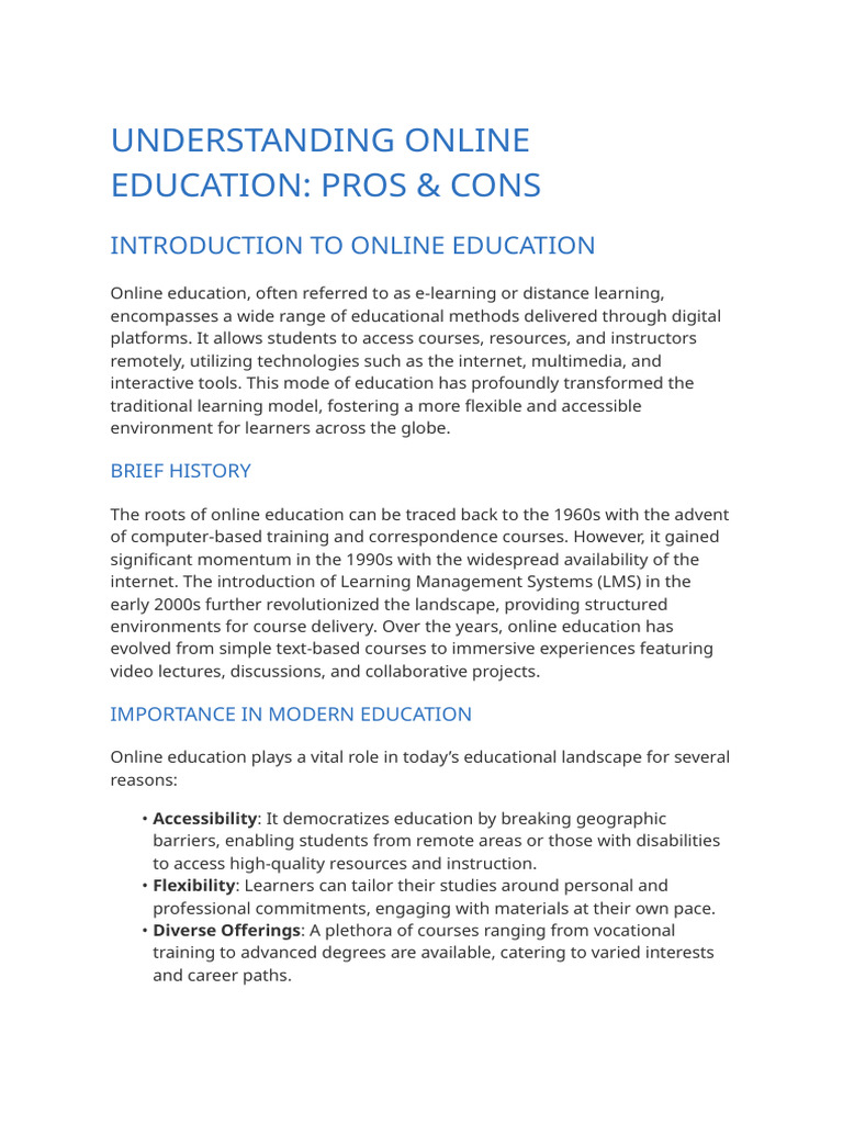 Understanding Online Education - Pros & Cons | PDF | Distance Education ...