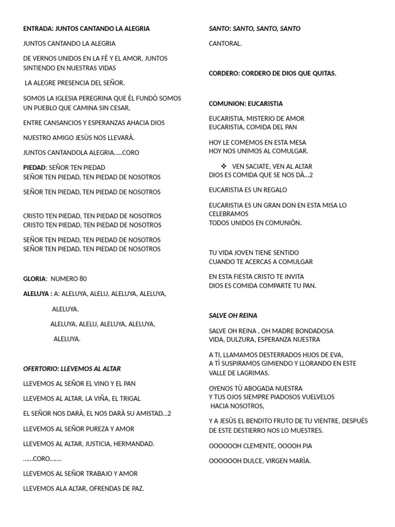 Cantos | PDF | eucaristía | Adoración Cristiana Y Liturgia