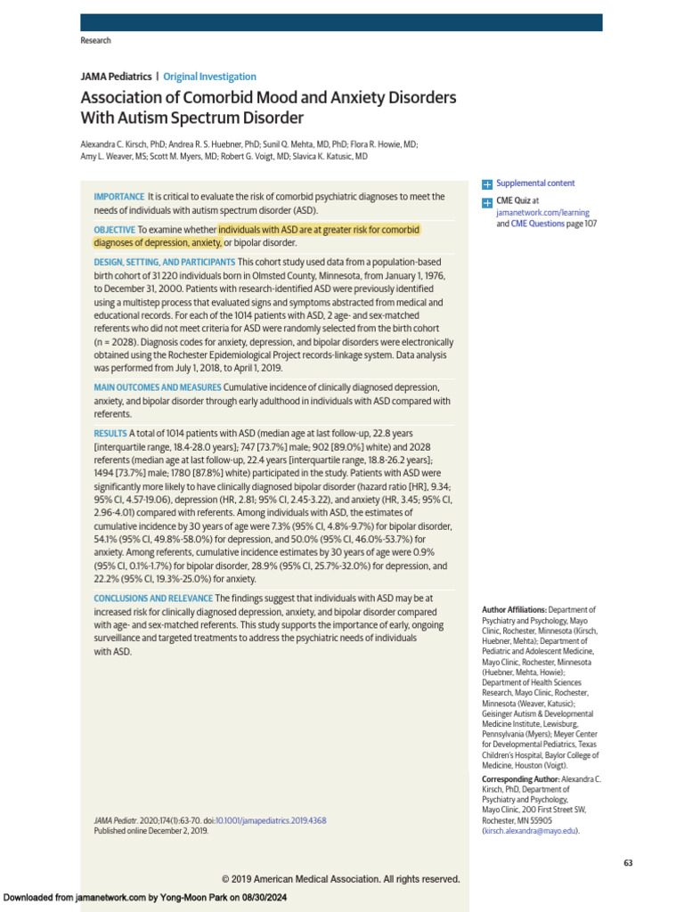 19 - Association of Comorbid Mood and Anxiety Disorders With Autism ...