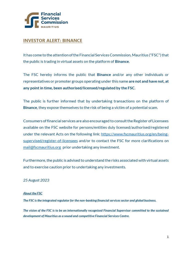Binance Not Authorized in Mauritius | PDF
