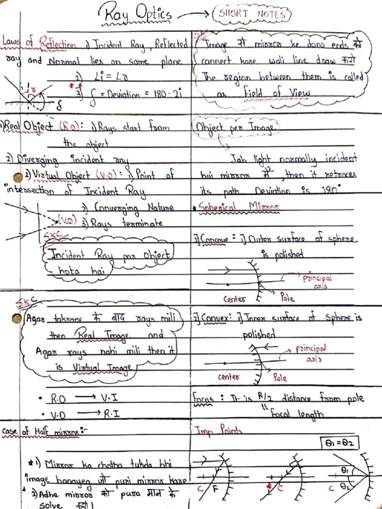 Ray Optics Short Notes | PDF | Glass Engineering And Science ...