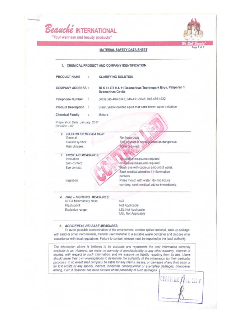 MSDS Clarifying Solution | PDF