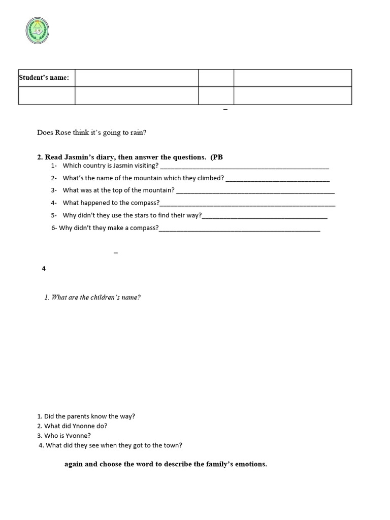 Questionnaire 3 R W 4th | PDF