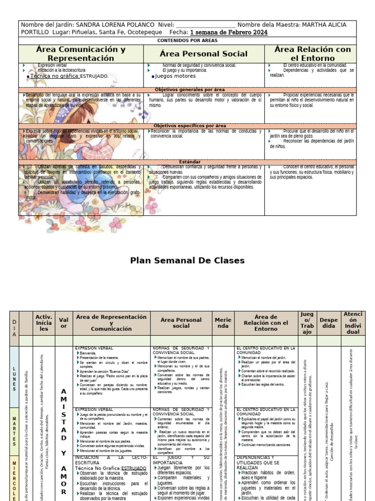PLANES DE Kinder 2024 | PDF | Aprendizaje | Educación de la primera ...
