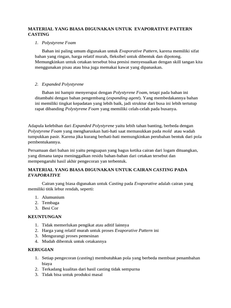 Evaporative Pattern Casting | PDF