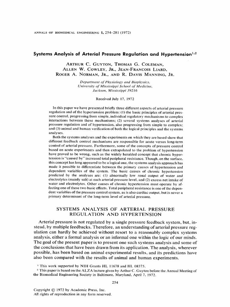 Guyton - Systems Analysis of Arterial Pressure Regulation and ...