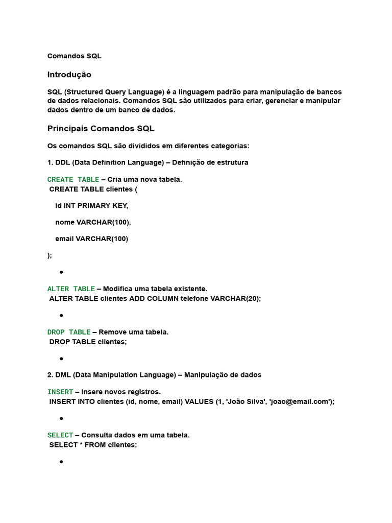 Principais Comandos SQL | PDF
