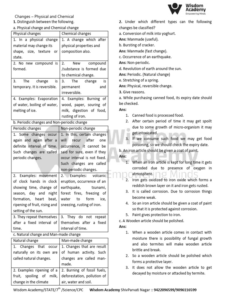 MH STD 7 CH 13 Changes – Physical and Chemical | PDF | Corrosion | Iron