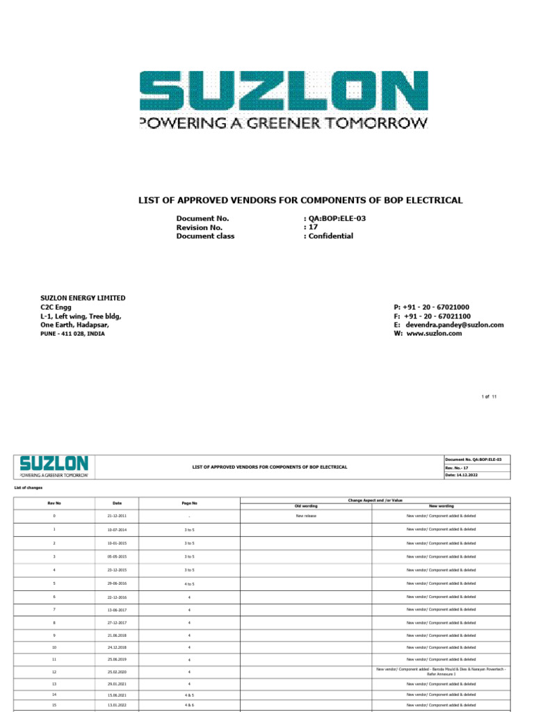 Suzlon Wendor | PDF | Electric Power | Power Engineering