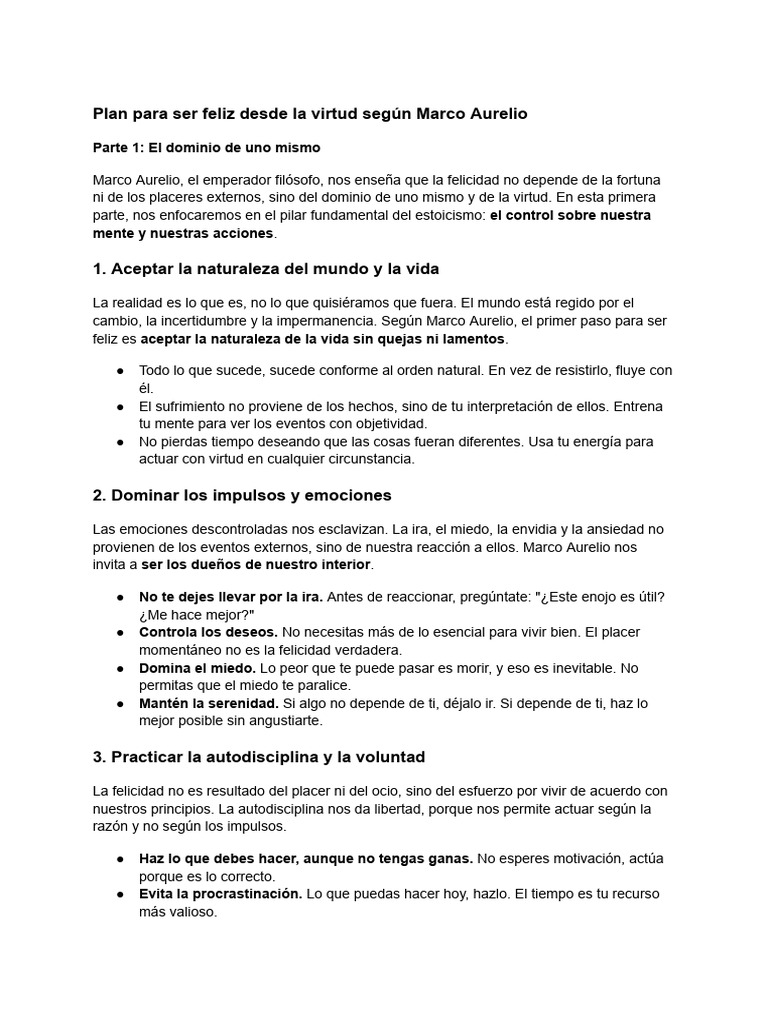 La Vida Según Marco Aurelio | PDF | Virtud | Felicidad