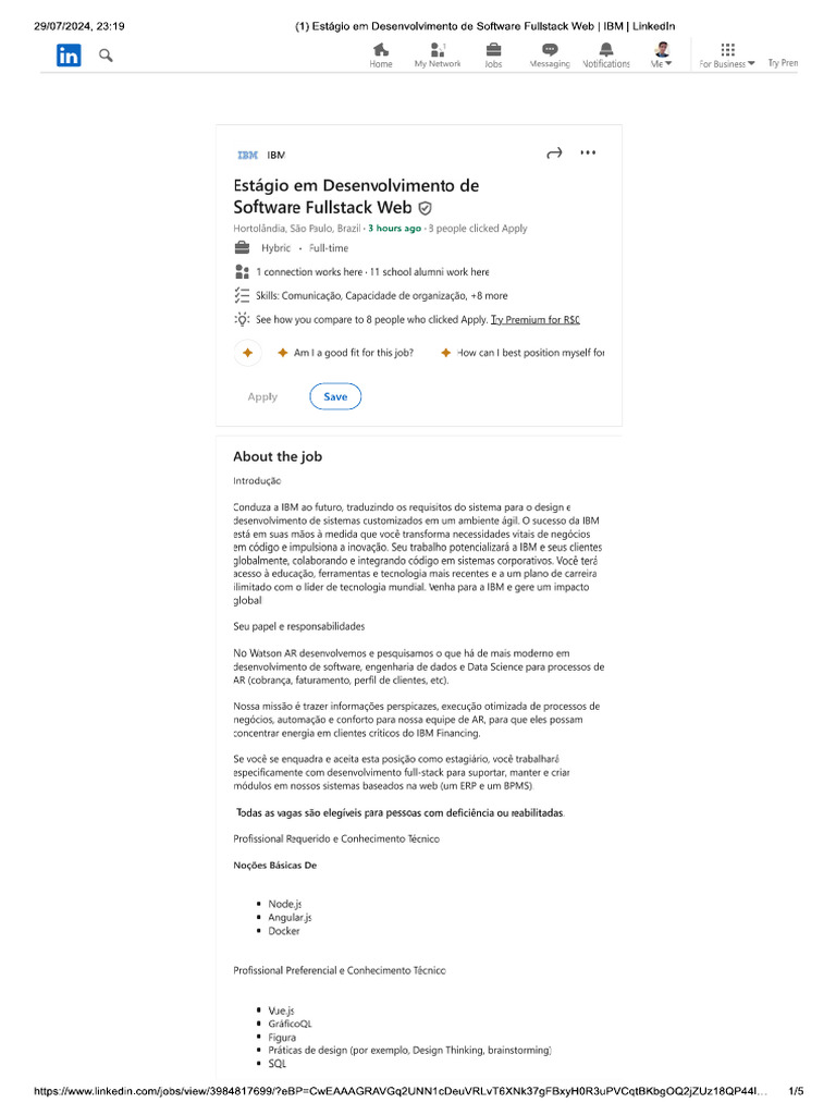 Estágio em Desenvolvimento de Software Fullstack Web (Multinacional) | PDF