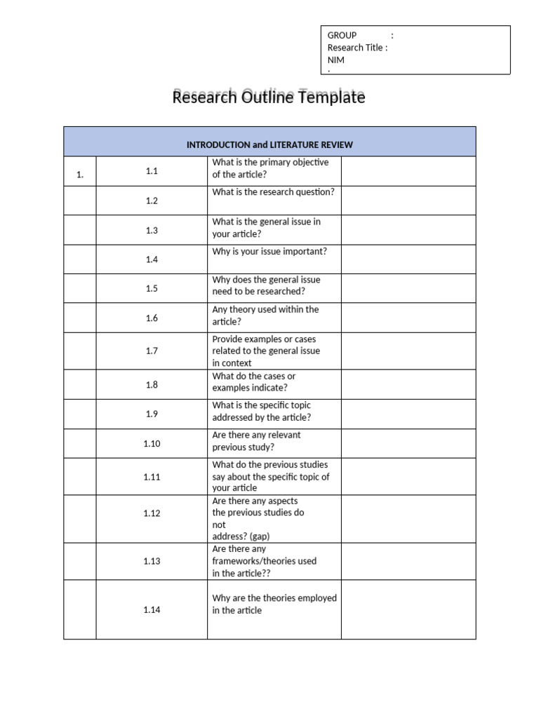 Research Outline Template | PDF | Methodology | Science