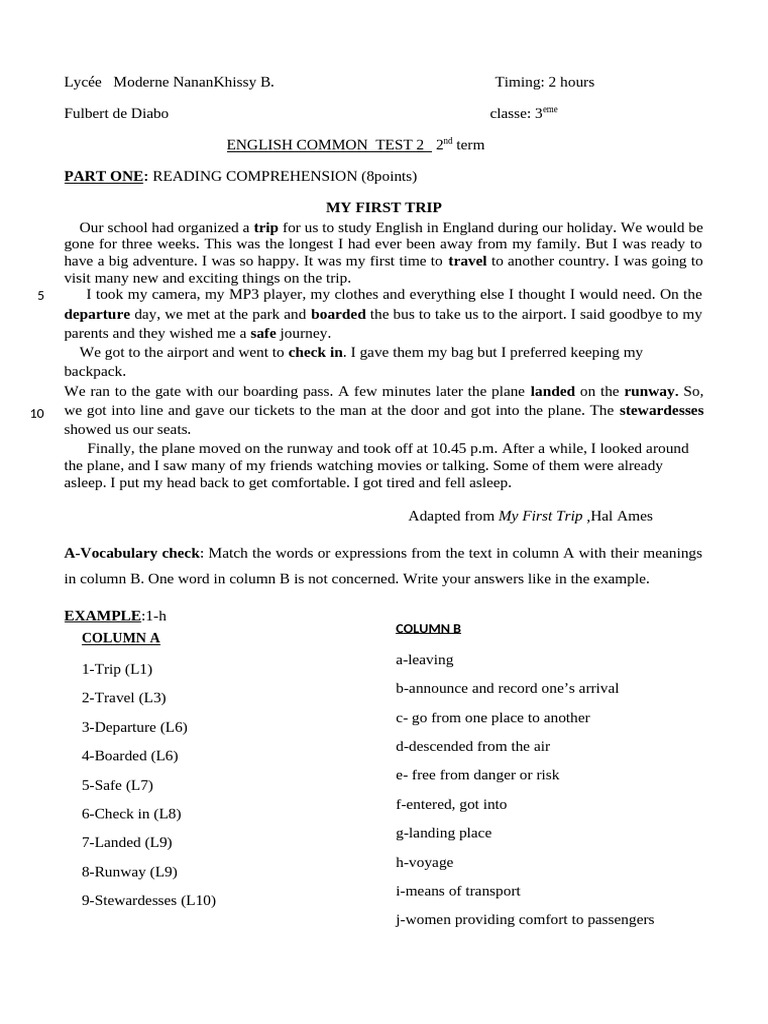 3eme DEVOIR COMMUN 2nd Term | PDF