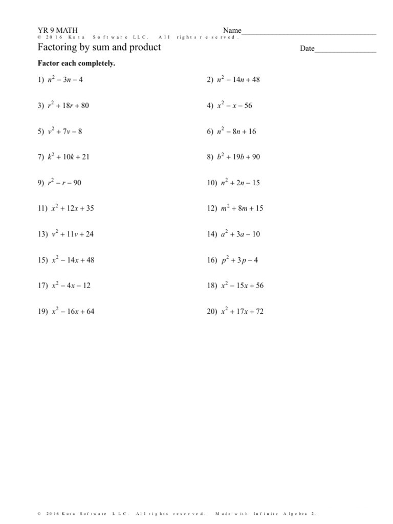 Factorization - Sum and Product (With ANS) | PDF