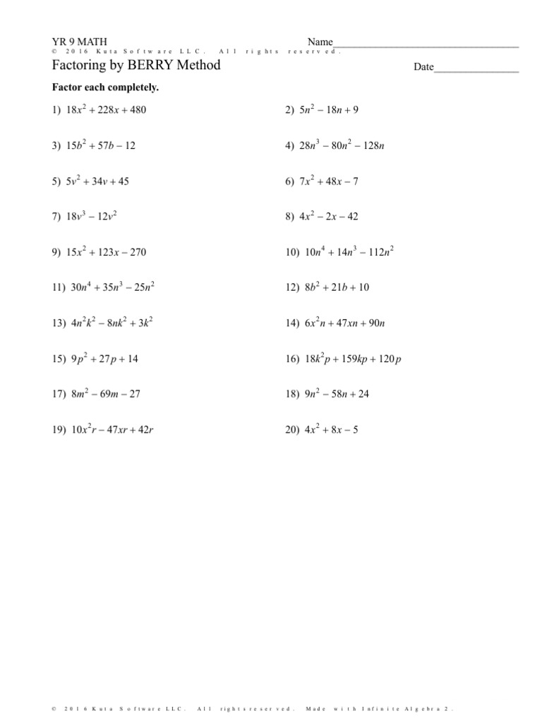 Factoring - Splitting The Middle Term (With ANS) | PDF