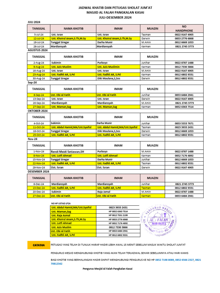 JADWAL KHATIB JULI-DESEMBER 2024 - Edit | PDF
