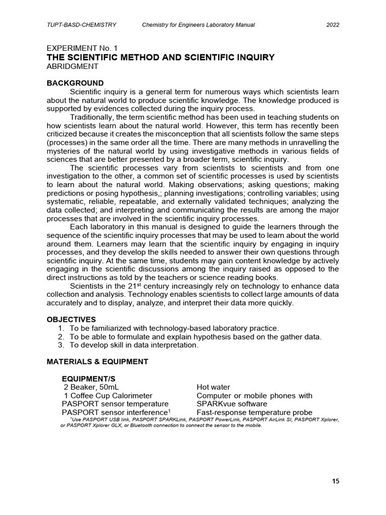 Experiment-1-Scientific-Method-and-Inquiry | PDF | Scientific Method | Experiment