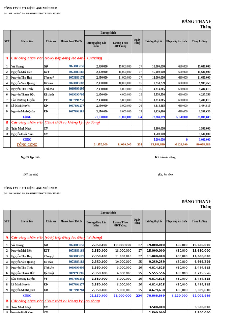 BANG LUONG TINH THUE TNCN-2013TINH THUE_Sua LAN 2 | PDF
