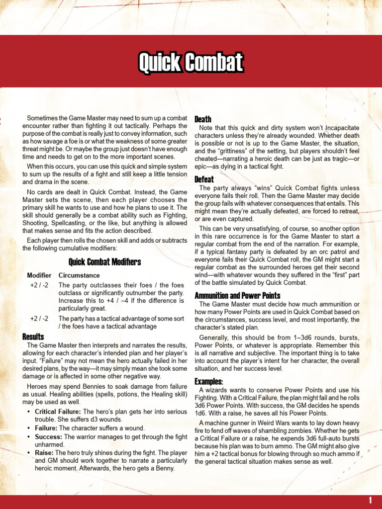 Savage Worlds - Quick Combat | PDF