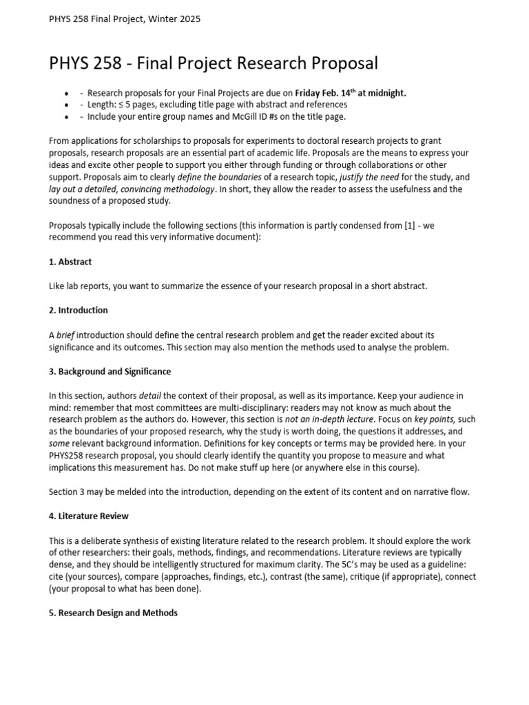 PHYS 258 Research Proposal Guide | PDF | Experiment | Methodology