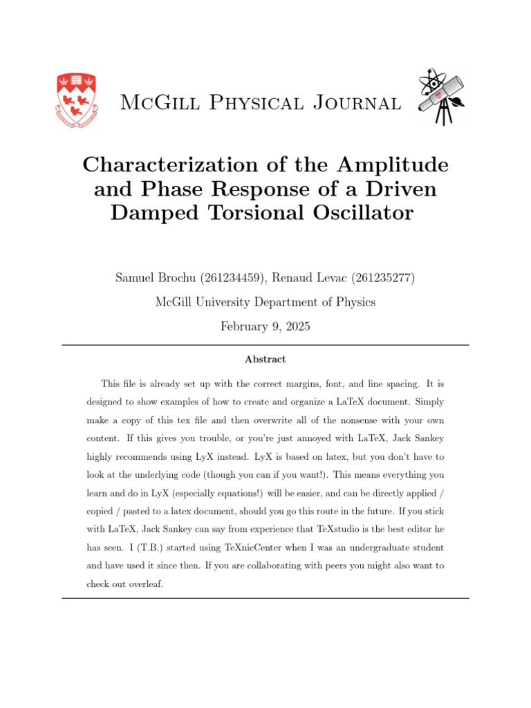 Driven Damped Torsional Oscillator | PDF | Damping | Resonance