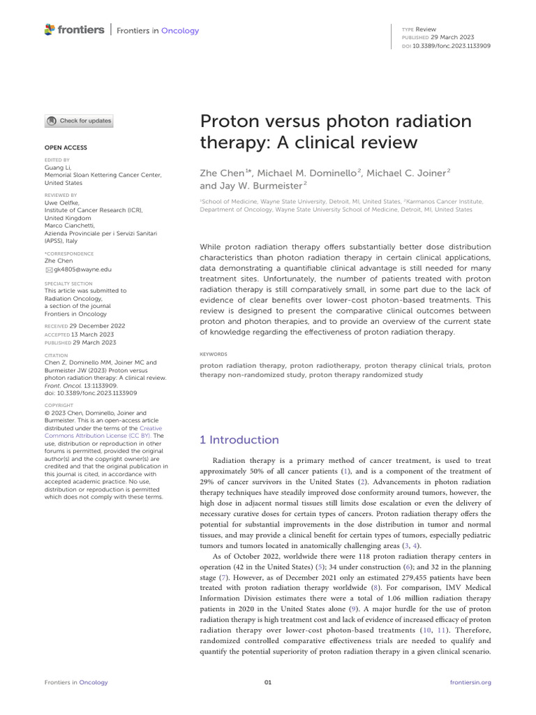 Proton Versus Photon Radiation Therapy: A Clinical Review | PDF | Radiation Therapy | Cancer
