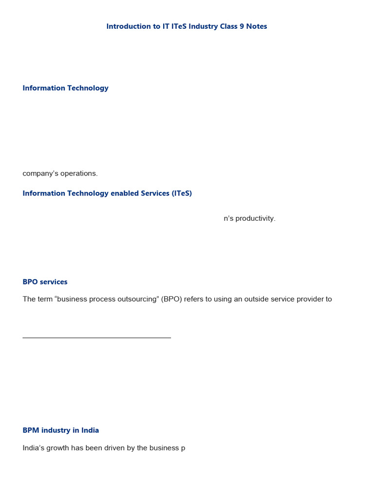 Class 9 IT ITeS Industry Overview | PDF | Outsourcing | Heart