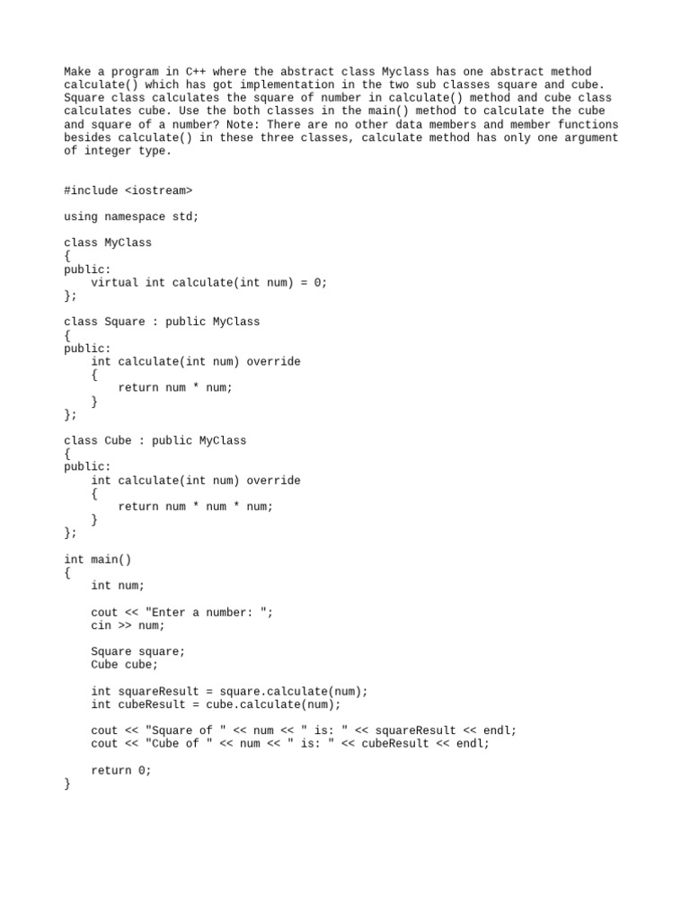 Program OOP (Square and cube of a number) | PDF