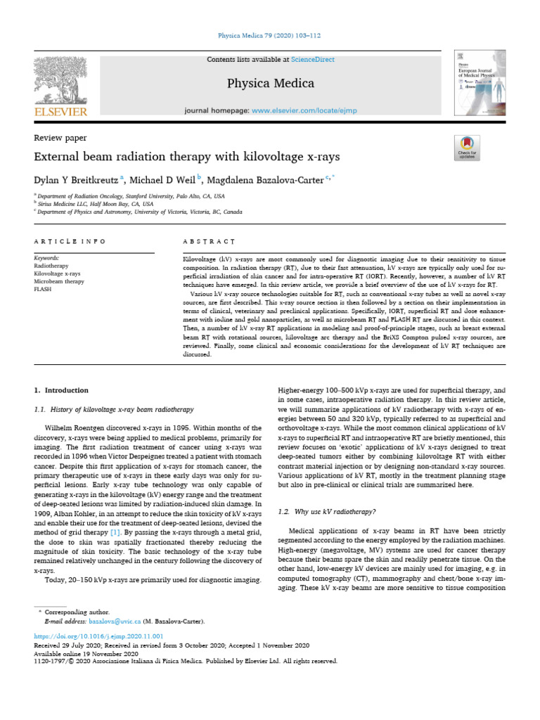 External Beam Radiation Therapy With Kilovoltage X-Rays | PDF ...