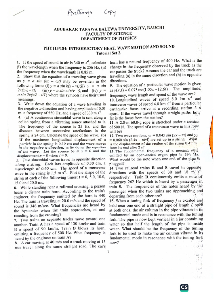 Phy113 Tutoria Qs | PDF